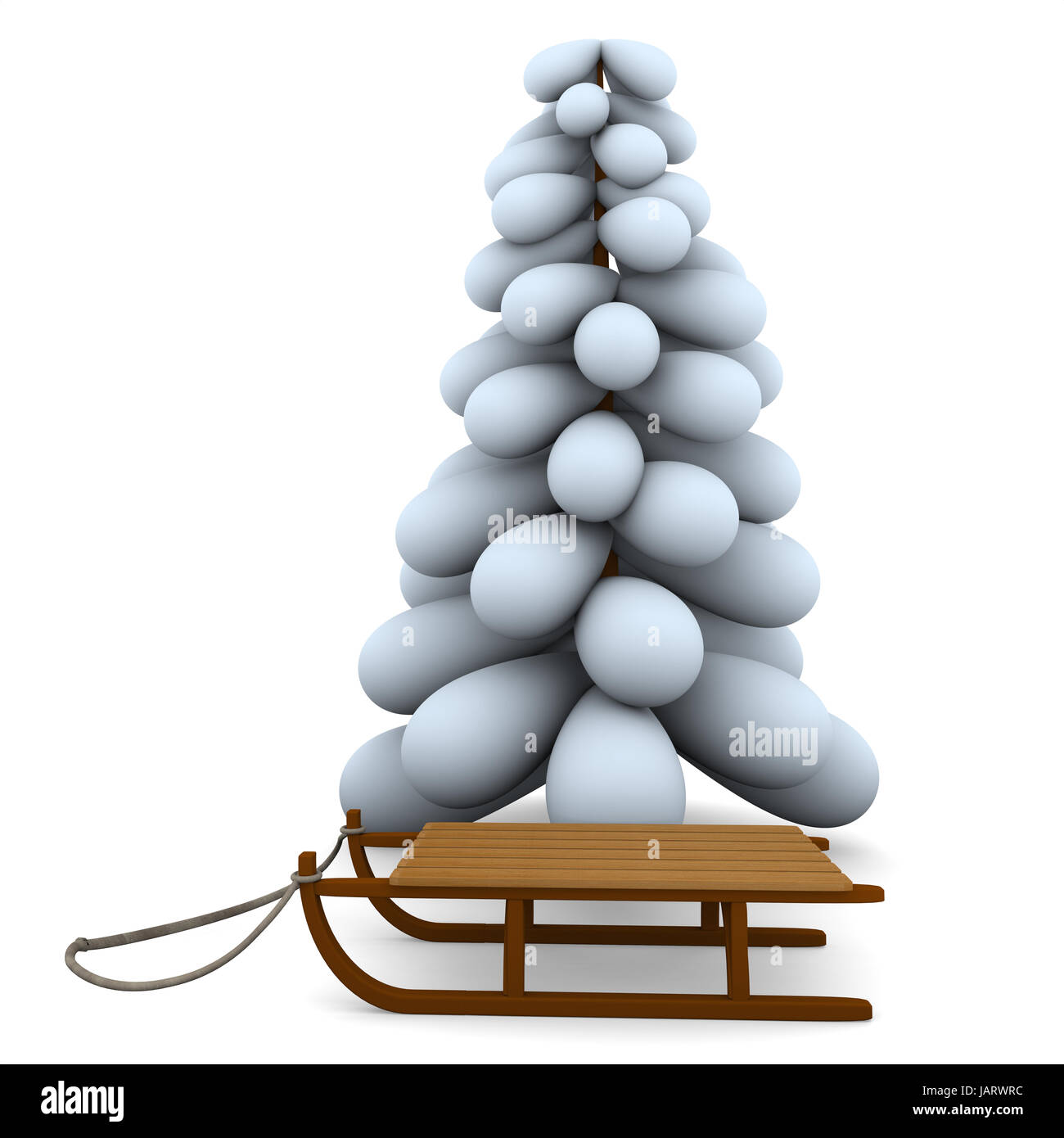 White christmas tree with sledge isolated on white background Stock ...