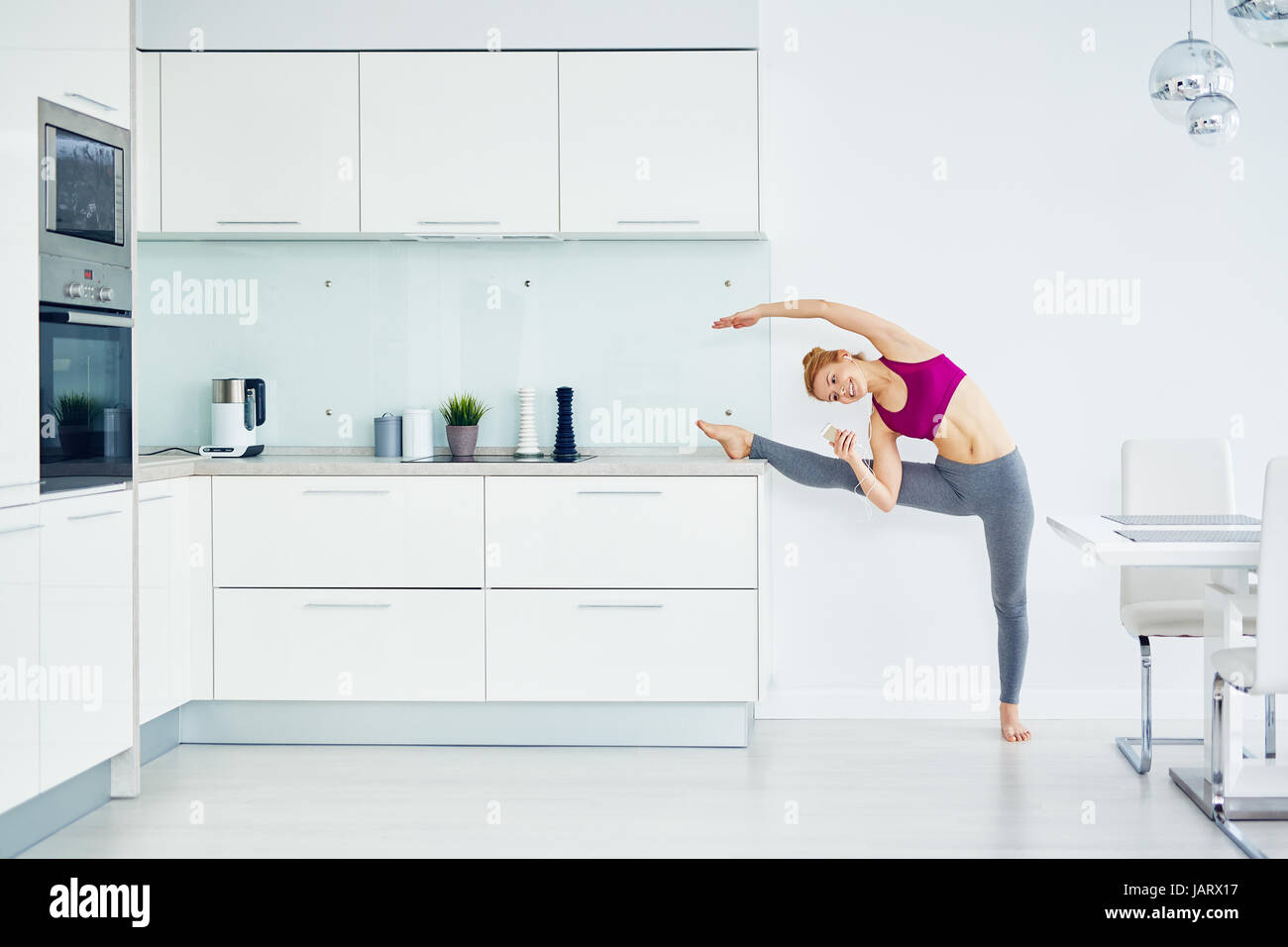 In-Home Stretching Workout Stock Photo - Alamy