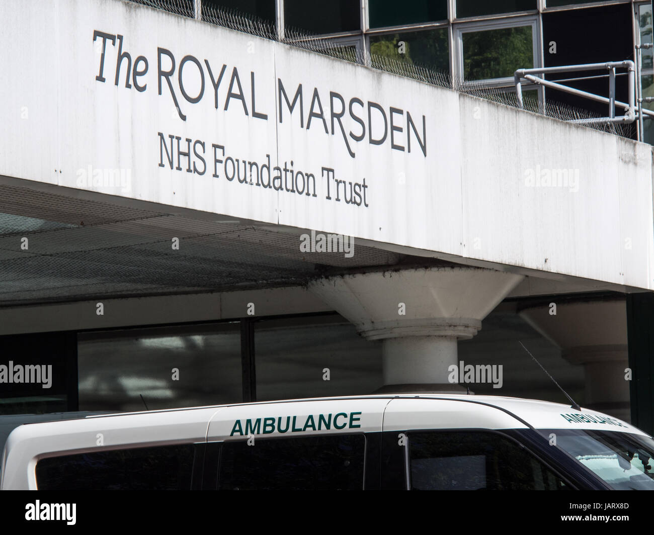 An ambulance in front of the main reception at the Royal Marsden ...