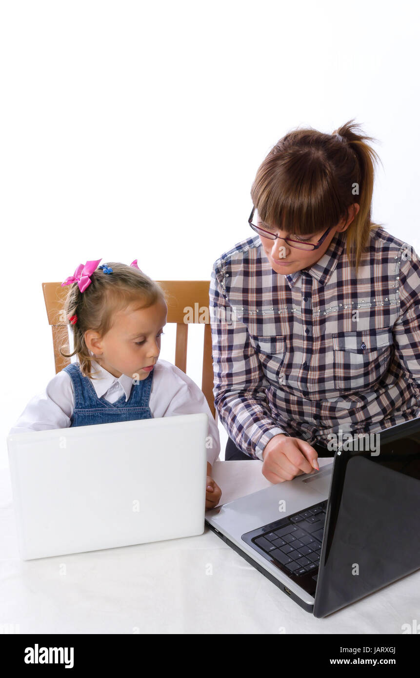 mother and daughter on the computer Stock Photo - Alamy