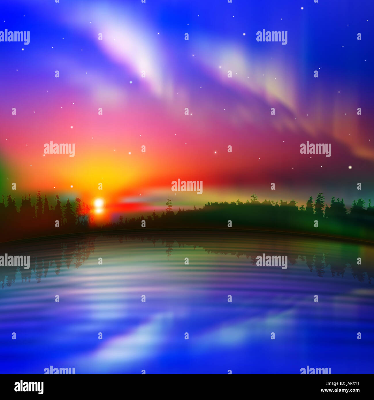 abstract nature background with aurora and forest Stock Photo - Alamy