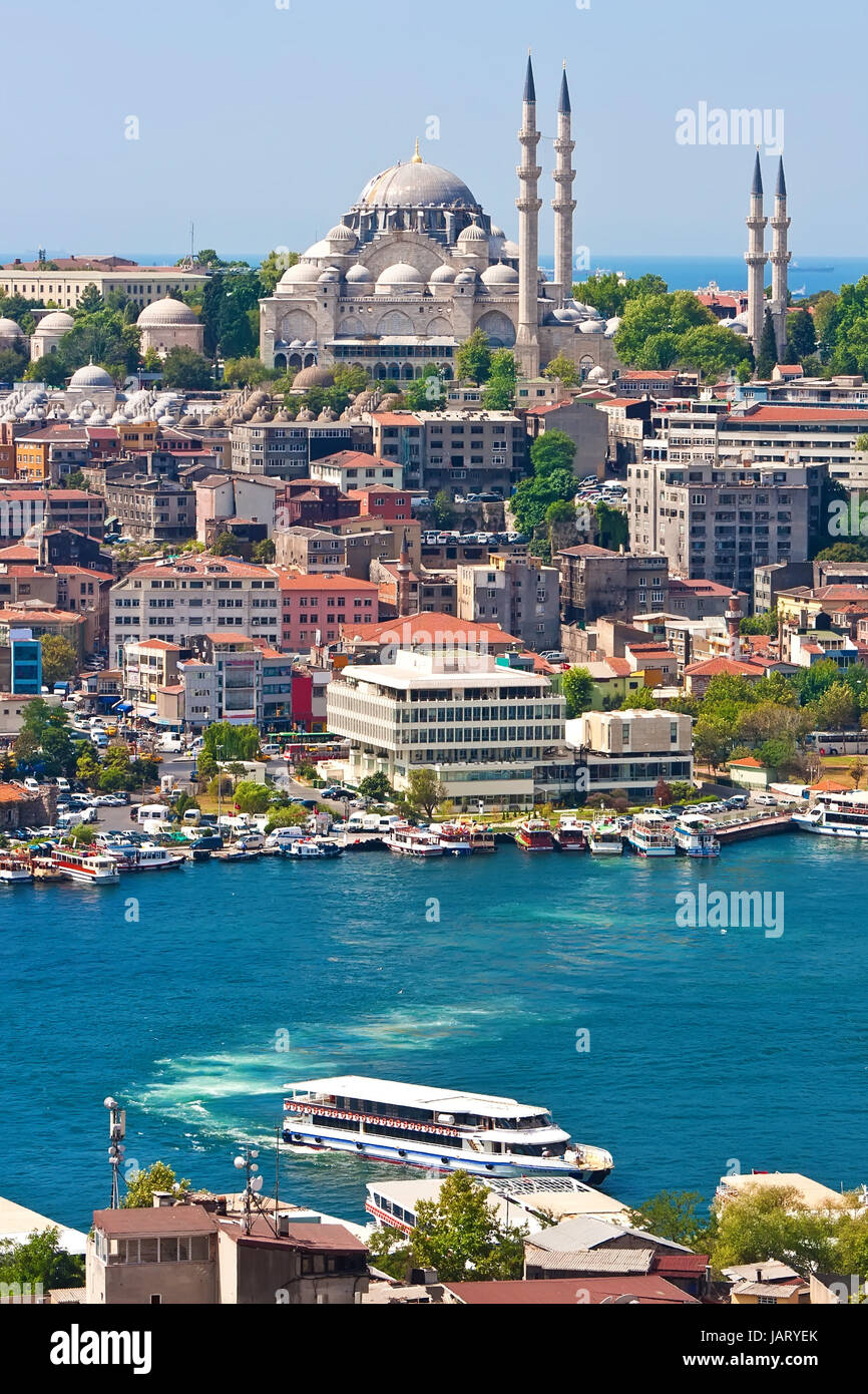 Panoramic view of Golden Horn from Galata tower, Istanbul, Turkey Stock ...