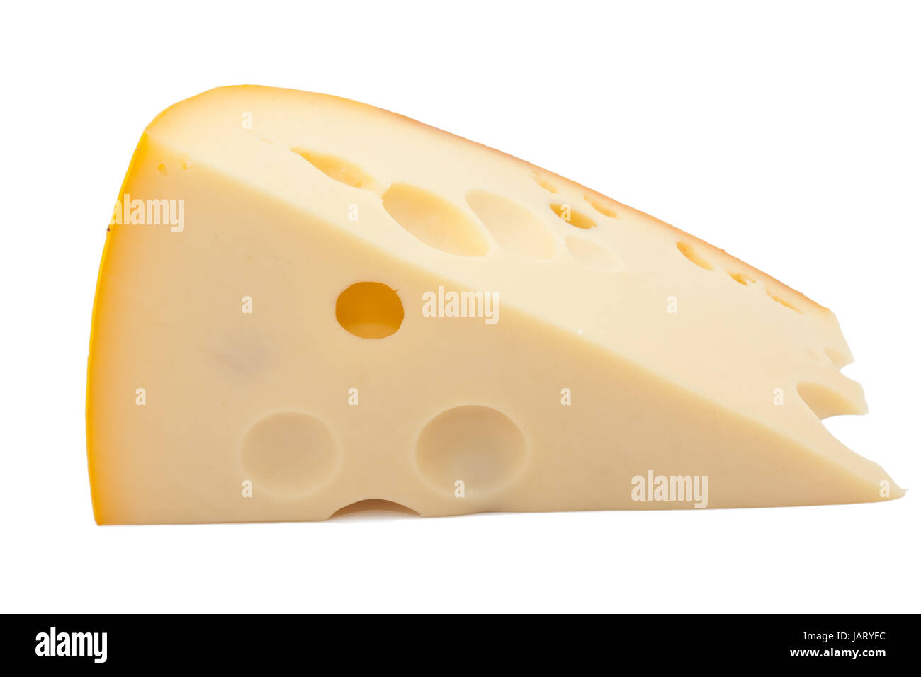 Piece of yellow cheese with holes, isolated on white background Stock ...