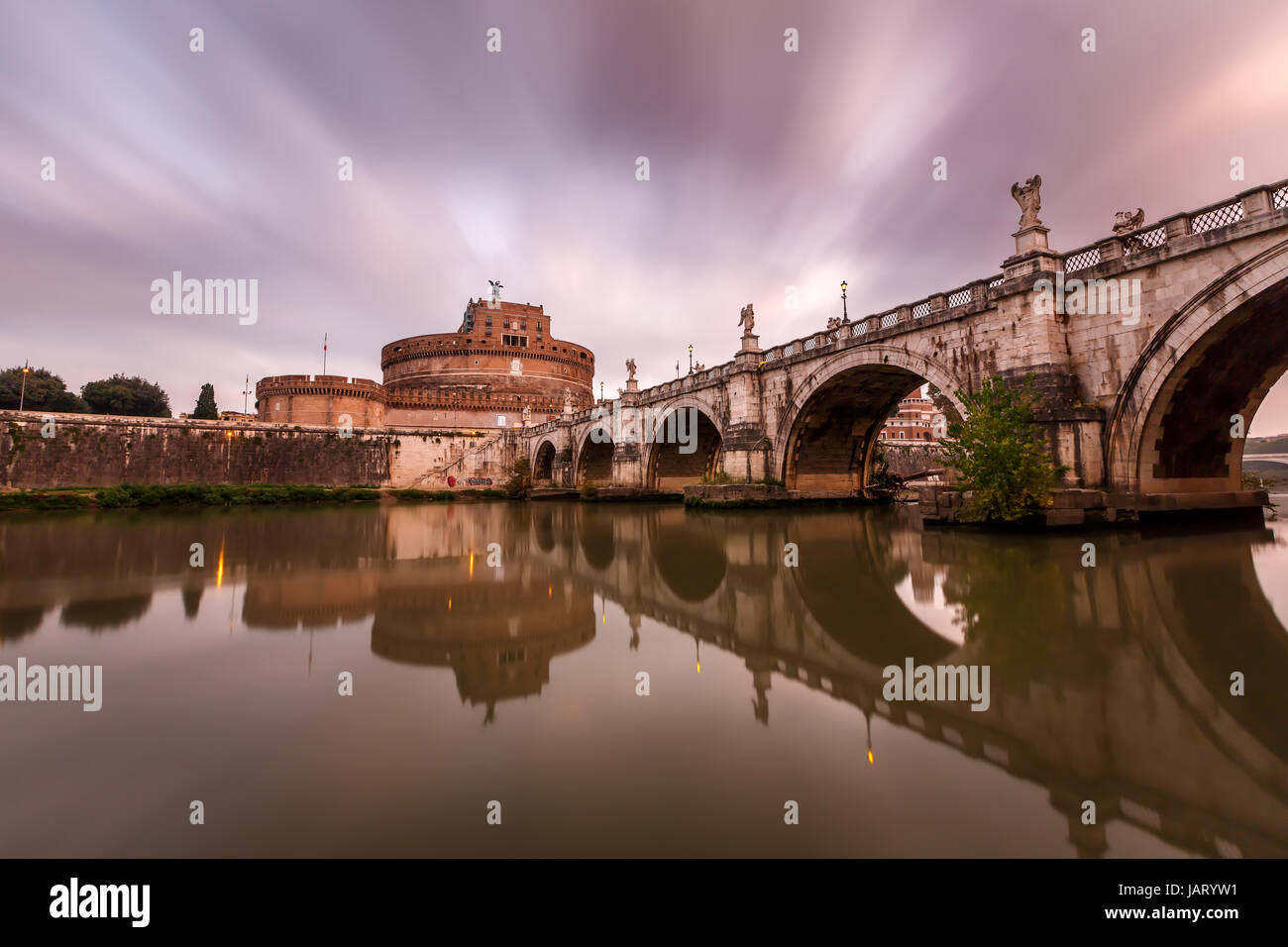 Castle of Holy Angel and Holy Angel Bridge over the Tiber River in Rome at Dawn, Italy Stock ...