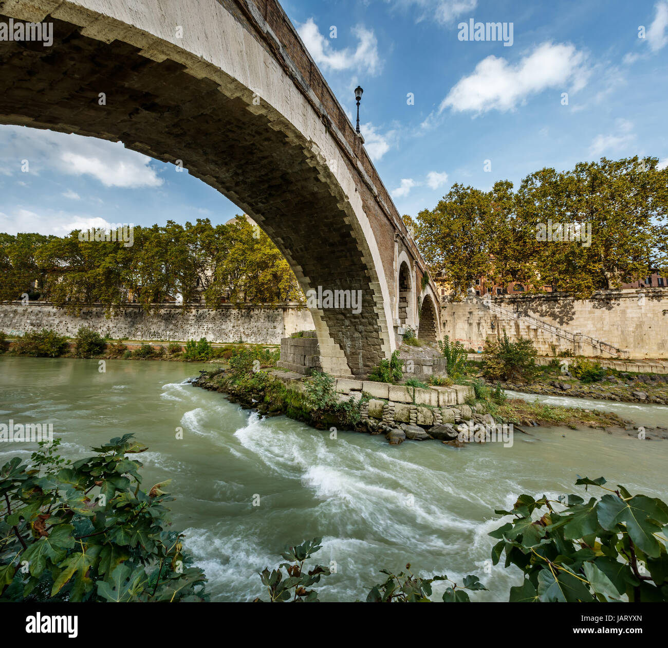 Panorama of Tiber Island and Fabricio Bridge over Tiber River, Rome ...