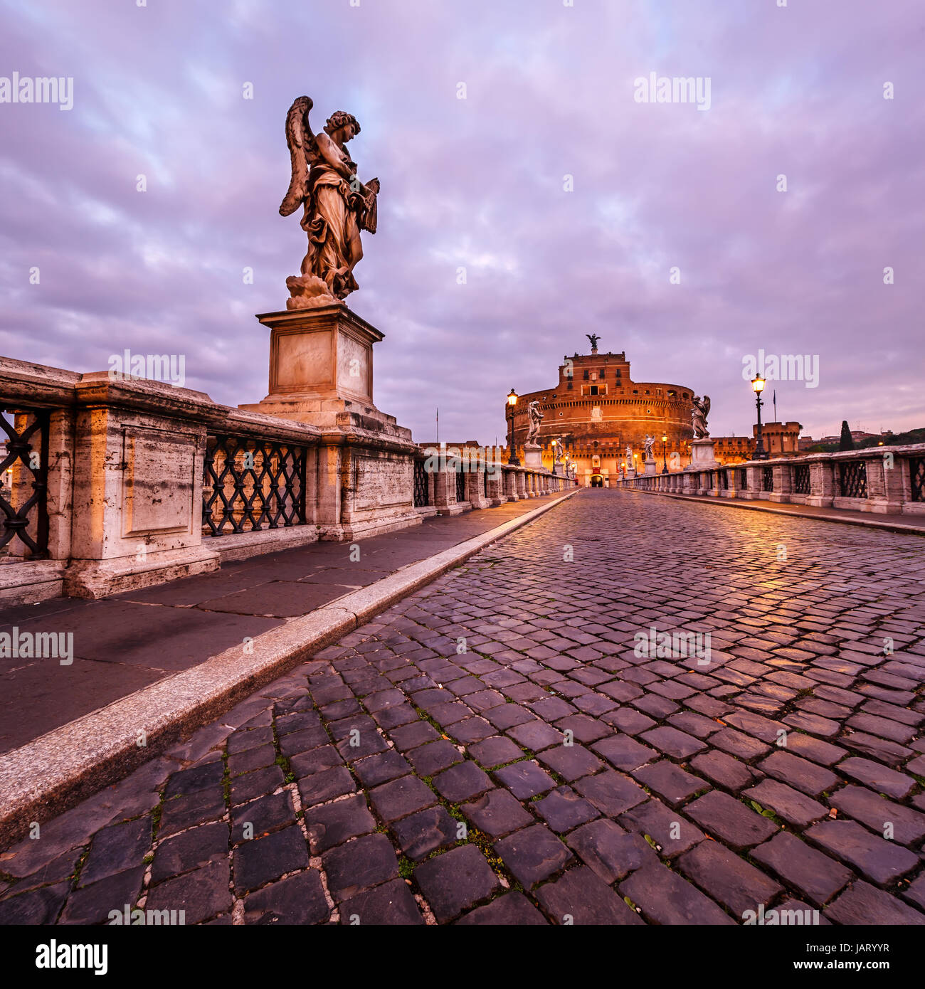 Castle of Holy Angel and Holy Angel Bridge over the Tiber River in Rome at Dawn, Italy Stock ...