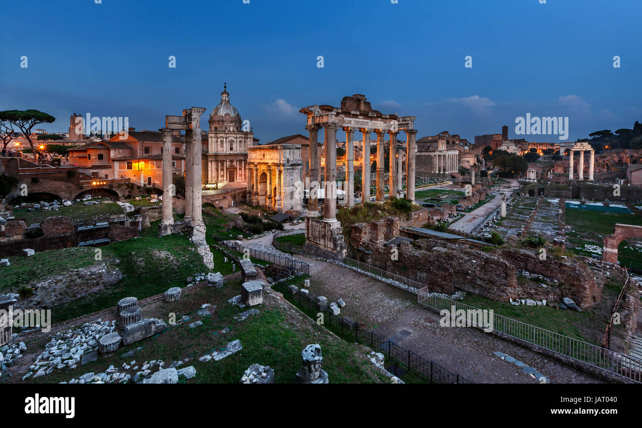 Panorama of Roman Forum (Foro Romano) in the Evening, Rome, Italy Stock ...