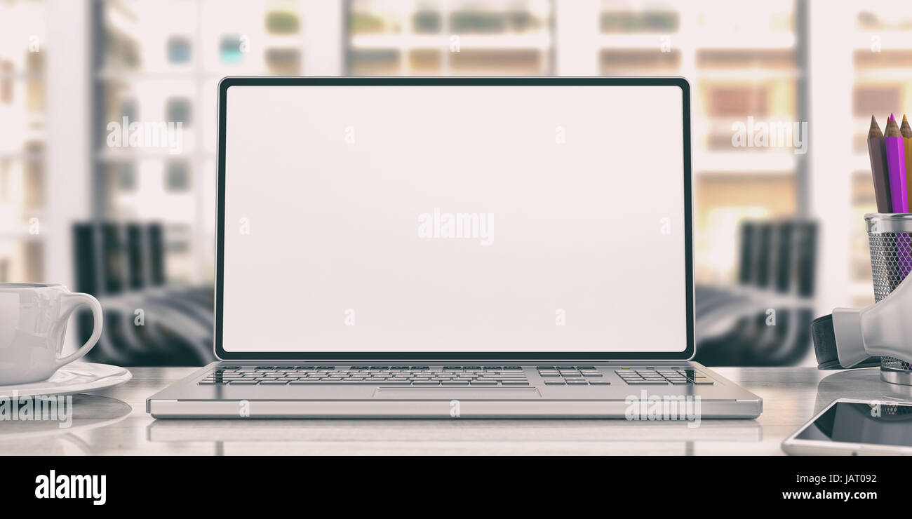 Workspace. Blank computer screen. 3d illustration Stock Photo - Alamy