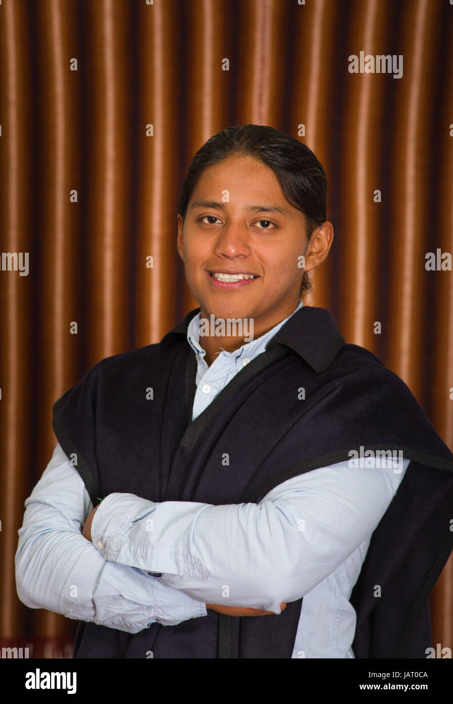 Close up portrait of young indigenous latin american man smiling Stock ...