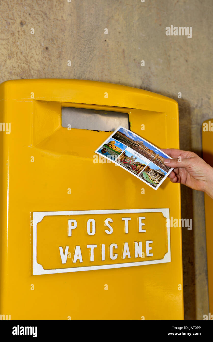 Depositing postcard in Vatican post box, Rome Stock Photo - Alamy