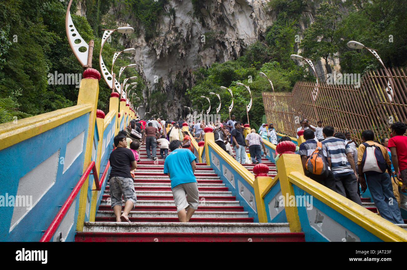 Visitors climbing steps to caves, Batu Caves, Malaysia Stock Photo - Alamy