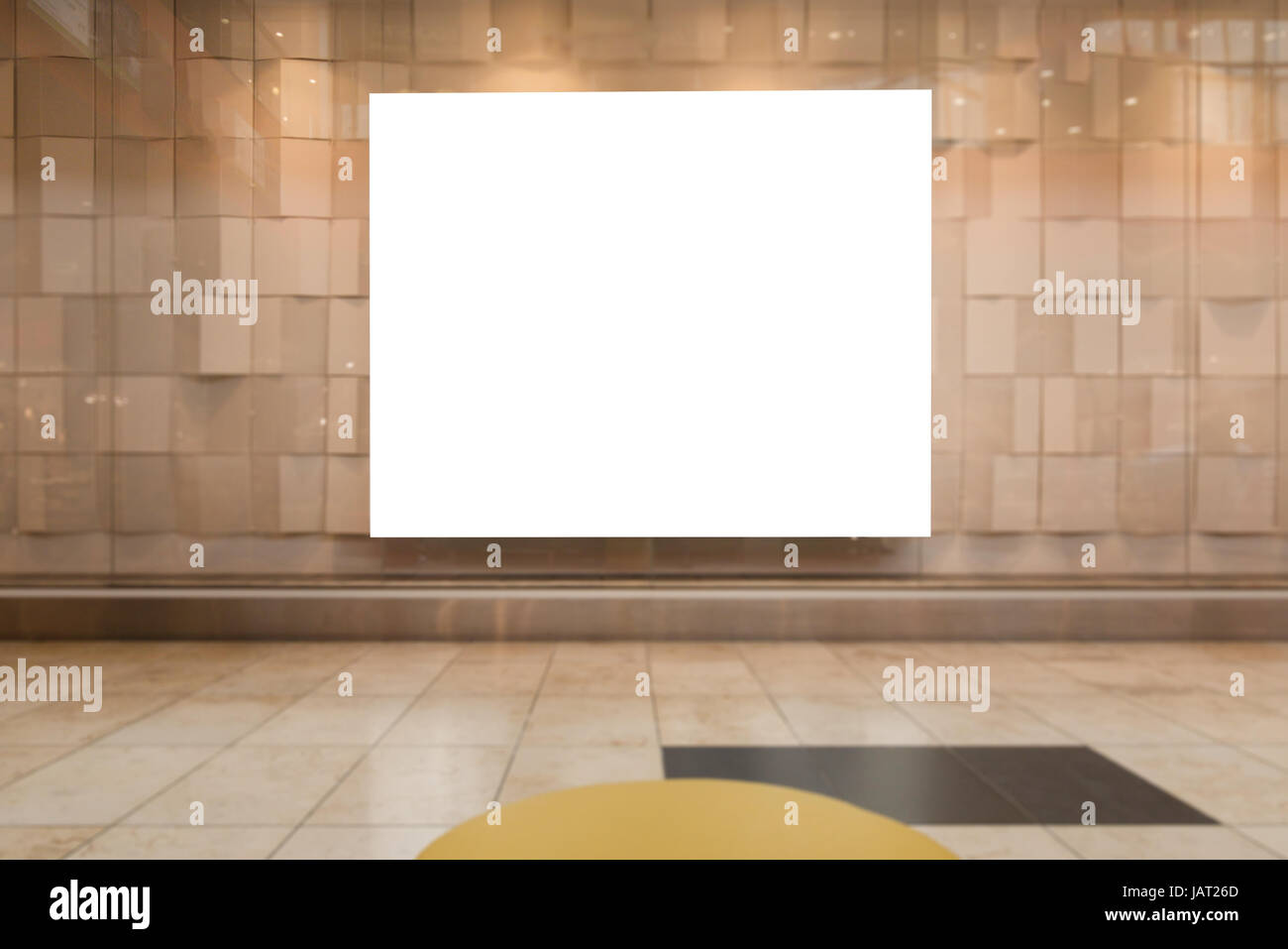 Mock up. Large blank banner in the showcase of store Stock Photo - Alamy