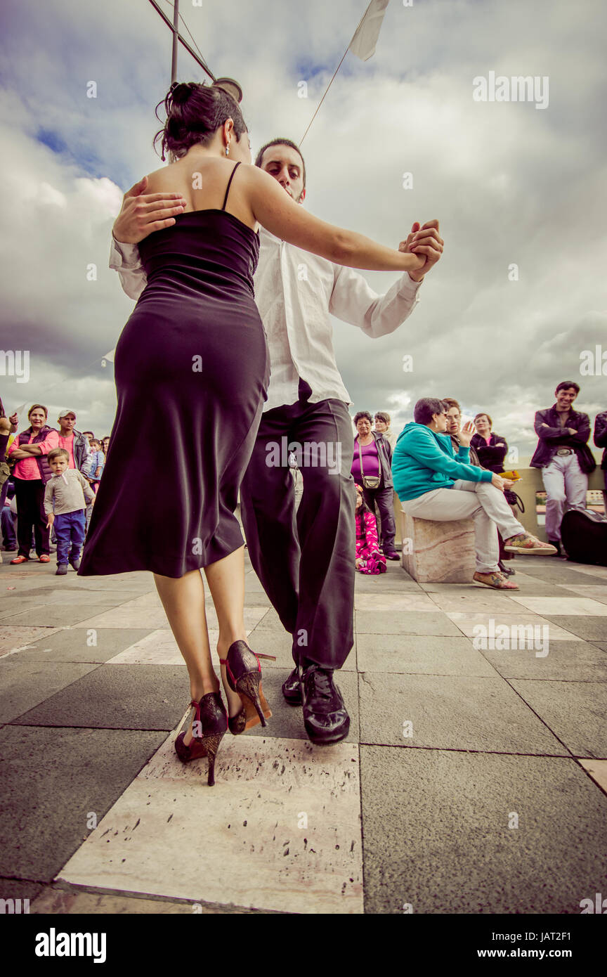 Cuenca, Ecuador - April 22, 2015: Couple performing latin dance styles ...
