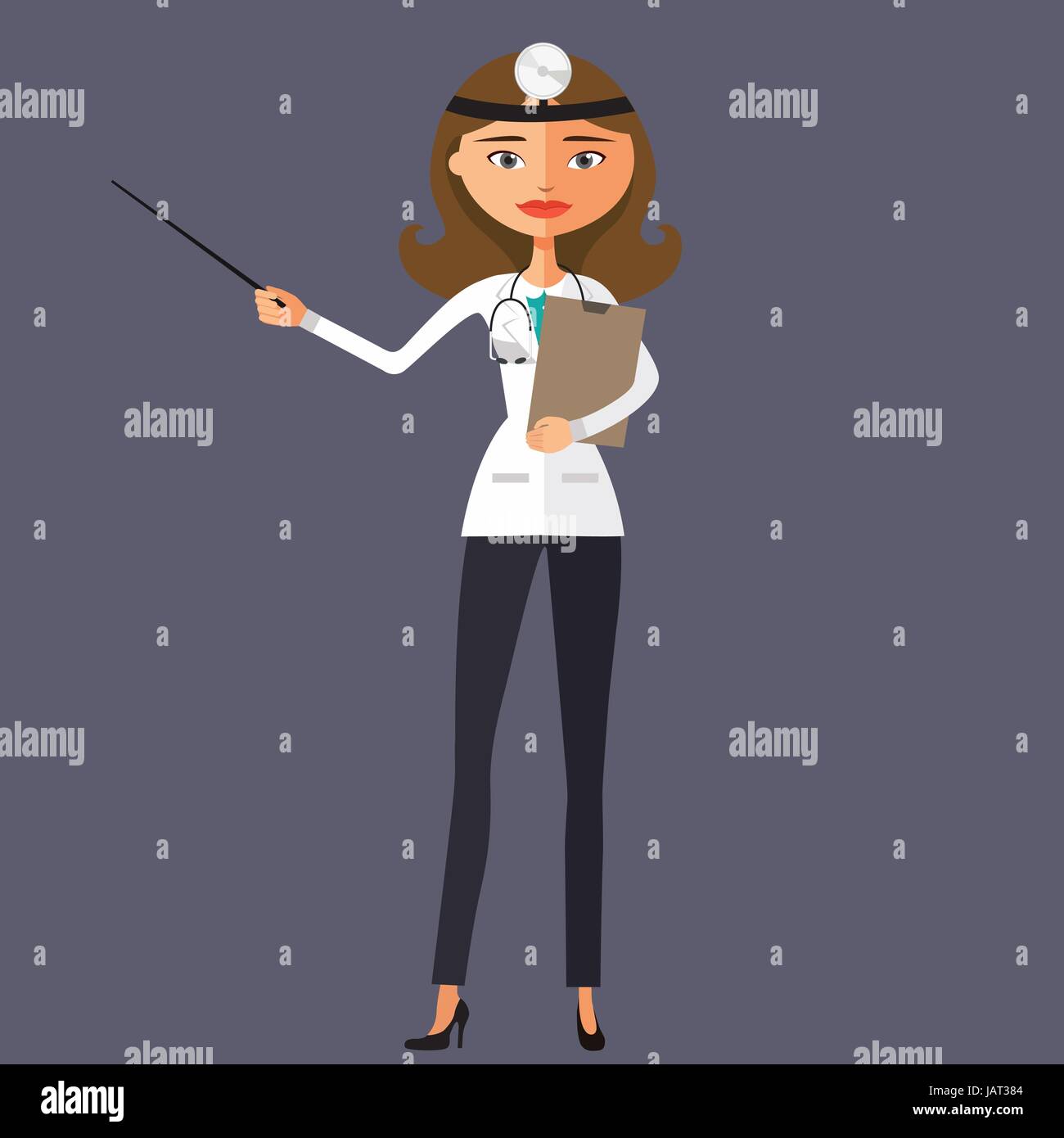 Doctor female shows a presentation and point flat cartoon vector ...