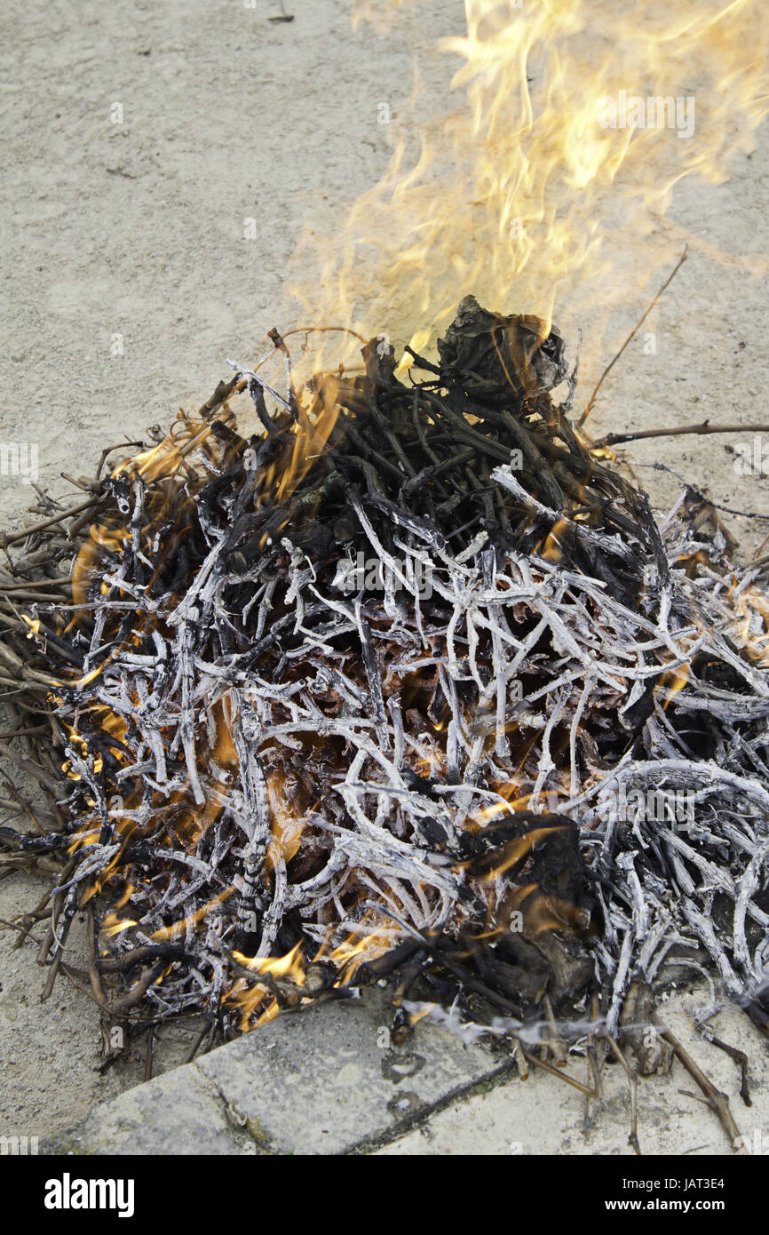 Bonfire burning branches and field with ashes, heat and flames Stock ...