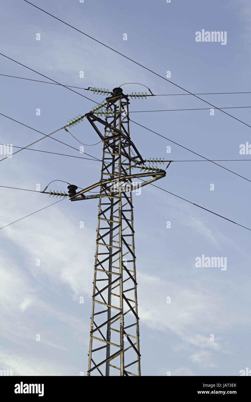 Electrical tower with cables and sky with clouds, electricity Stock ...