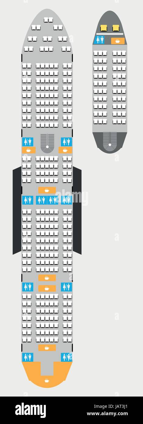 Wide body Double Deck Aircraft Seat Map with restroom and Galley Vector ...