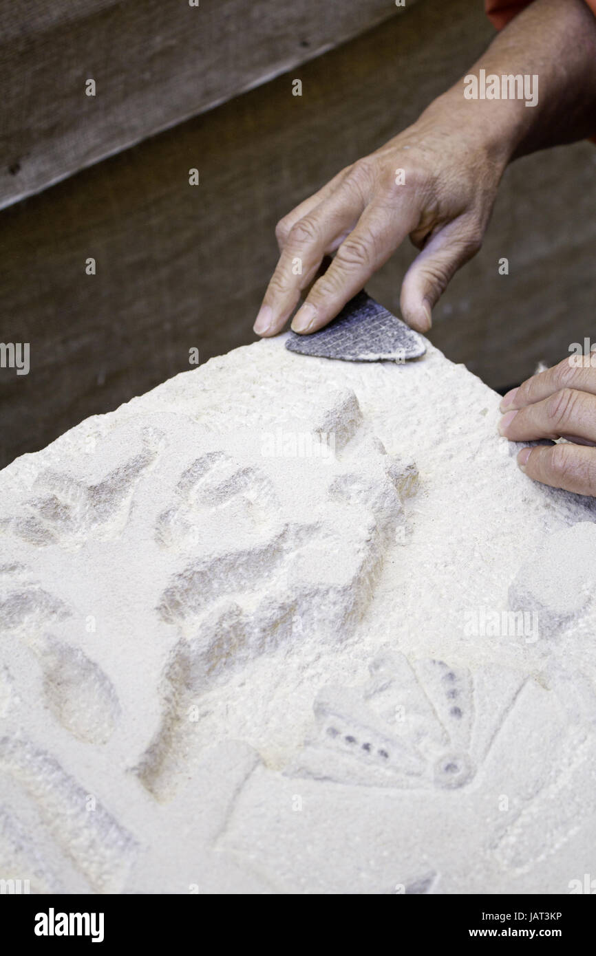 Craftsman sanding marble medieval market professionals and work Stock ...
