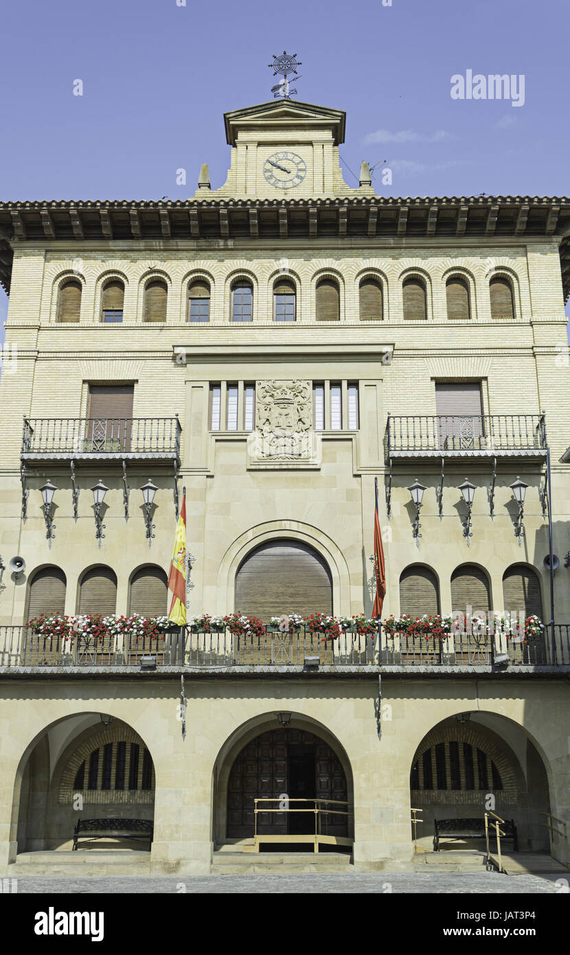 City council building in Navarre with flags, construction and ...