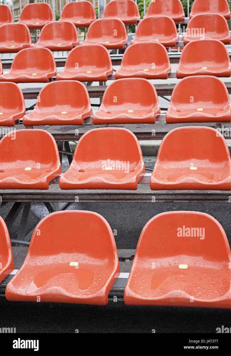 Bright red bleacher seats in event, construction and celebration Stock ...