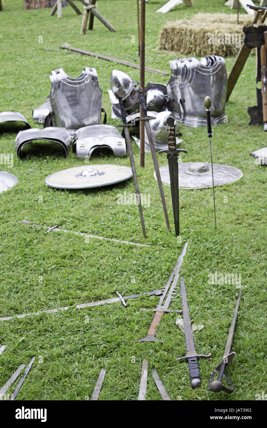 Stainless steel medieval armor in the field, recreation and event Stock ...