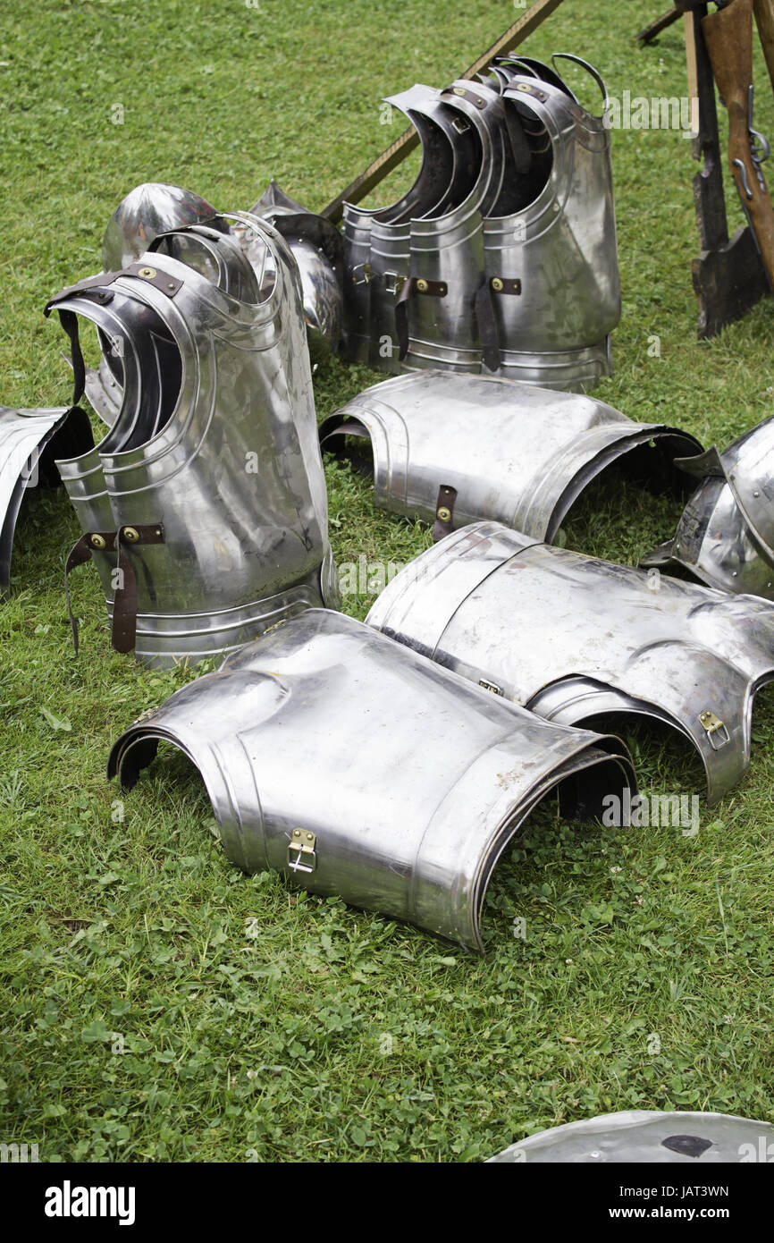 Stainless steel medieval armor in the field, recreation and event Stock ...