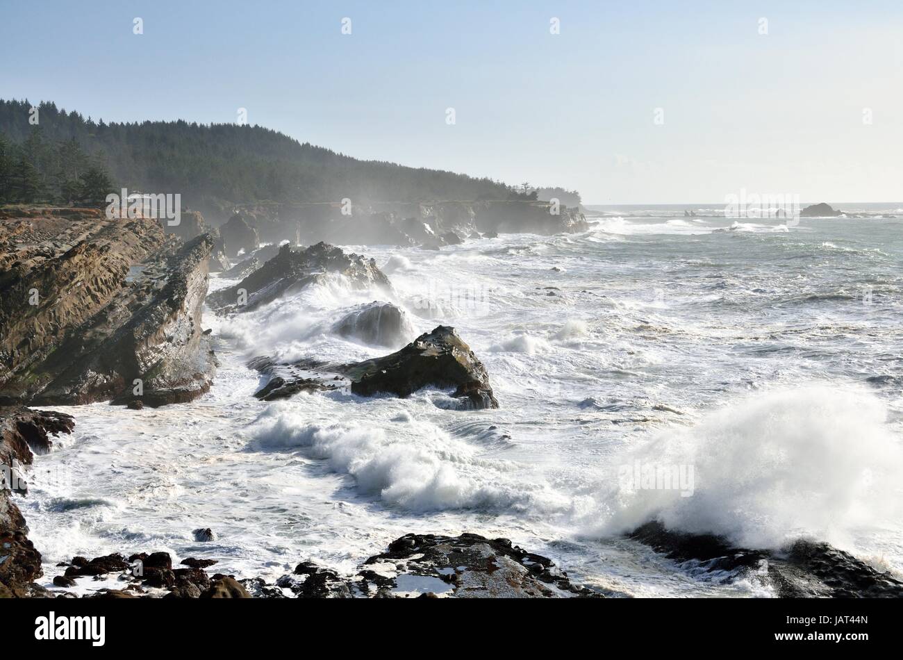 Huge Spray From Waves Crashing Against Rocks, Shore Acres State Park ...