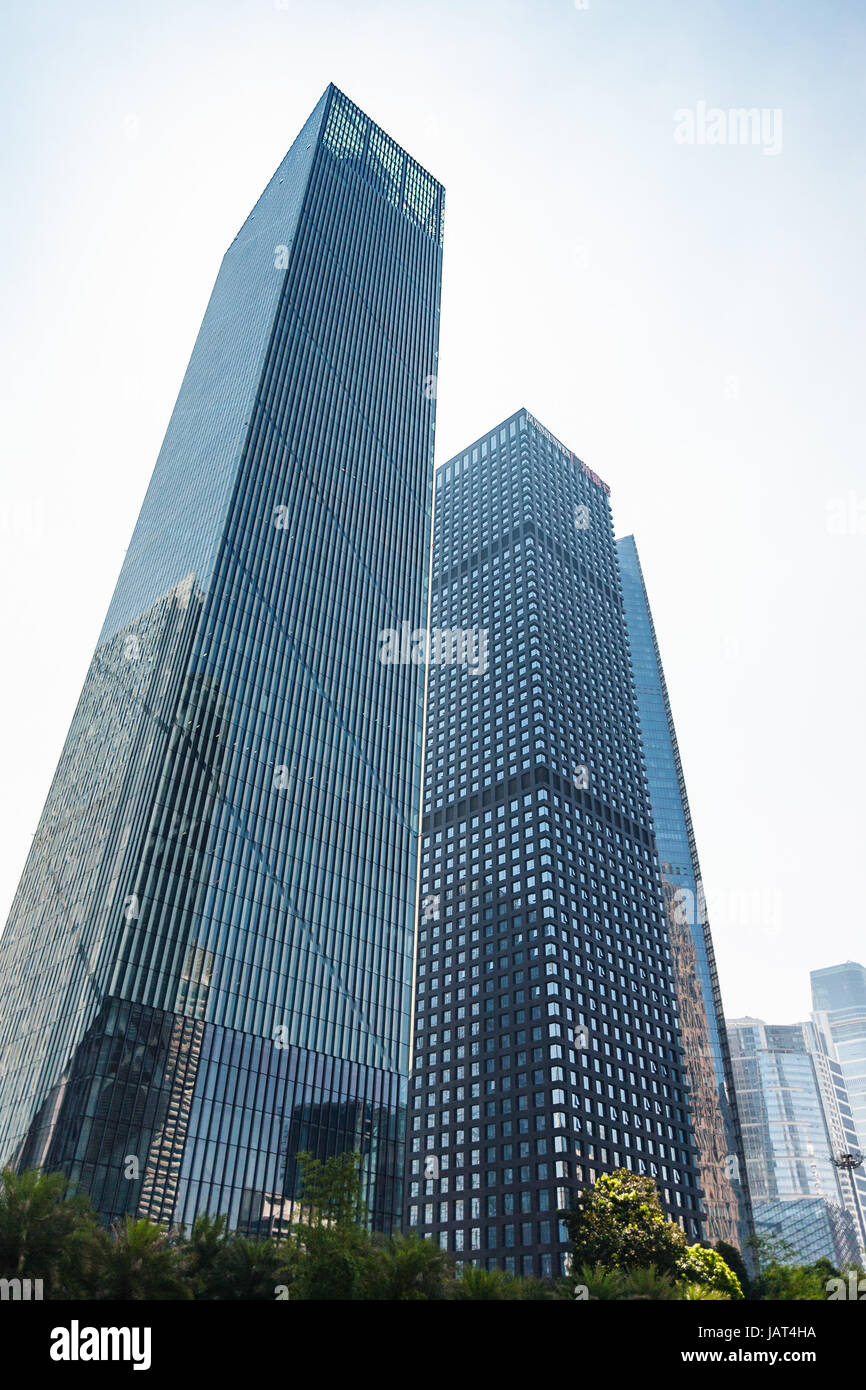 GUANGZHOU, CHINA - APRIL 1, 2017: high-rise buildings on street in ...