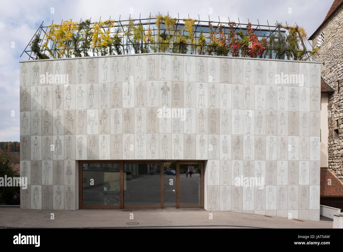 Front elevation of extension's engraved concrete facade. Aarau City ...