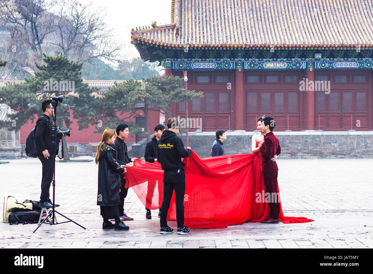 BEIJING, CHINA - MARCH 19, 2017: people in photosession on courtyard of ...