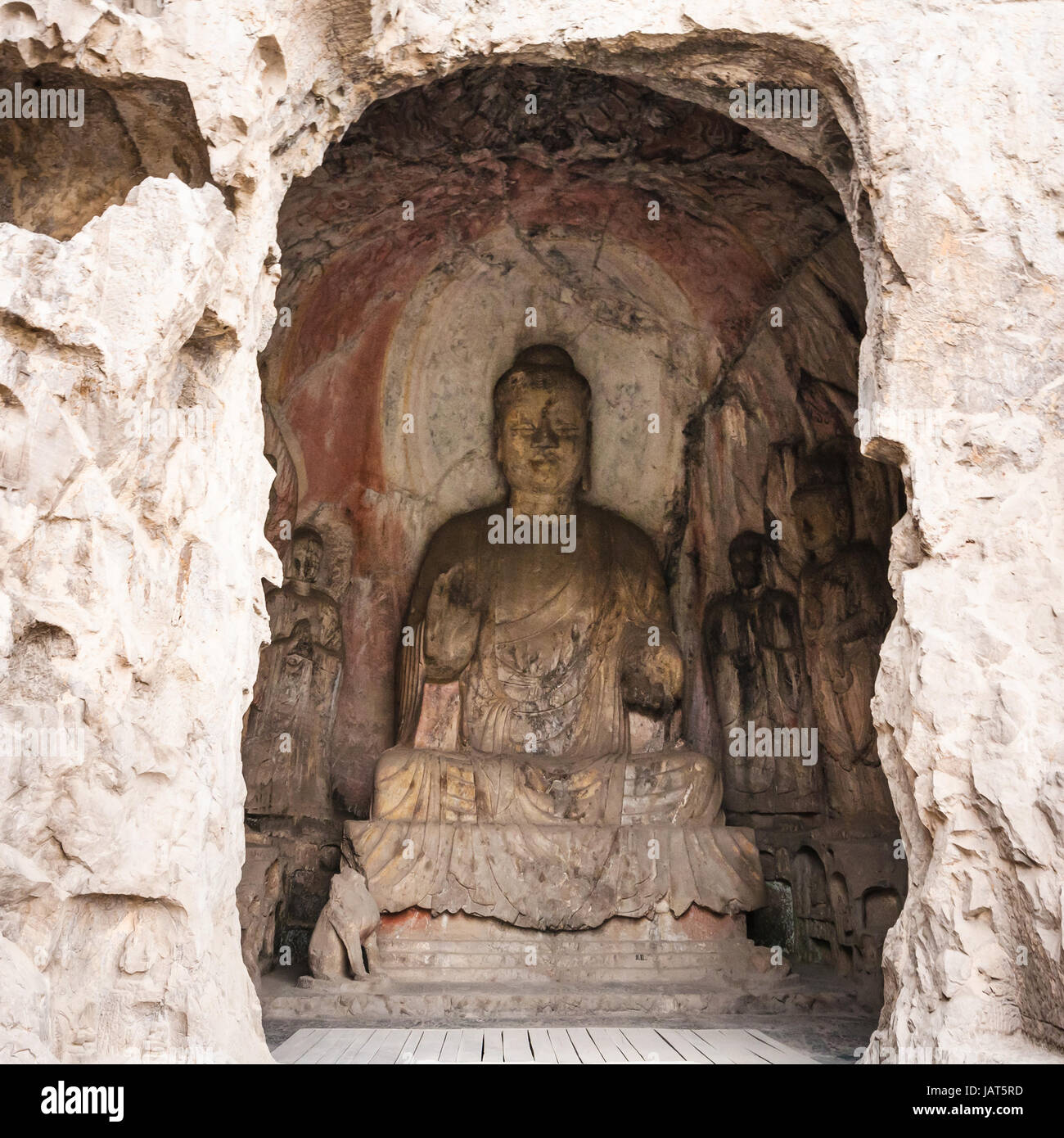 LUOYANG, CHINA - MARCH 20, 2017: Middle Binyang Cave with carved ...