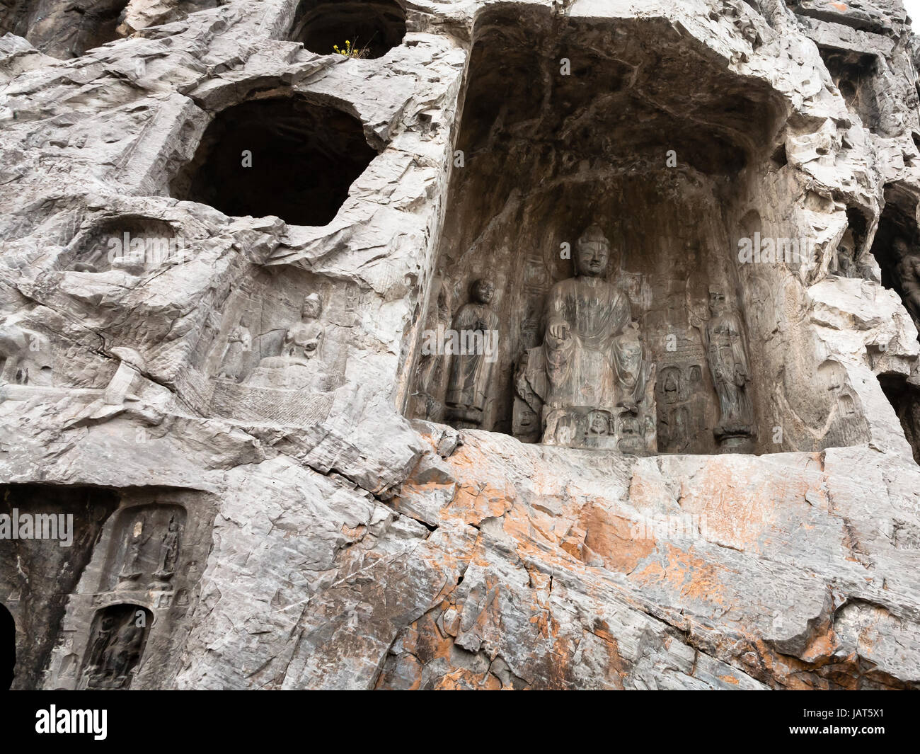 LUOYANG, CHINA - MARCH 20, 2017: relief statues in cave in West Hill of ...