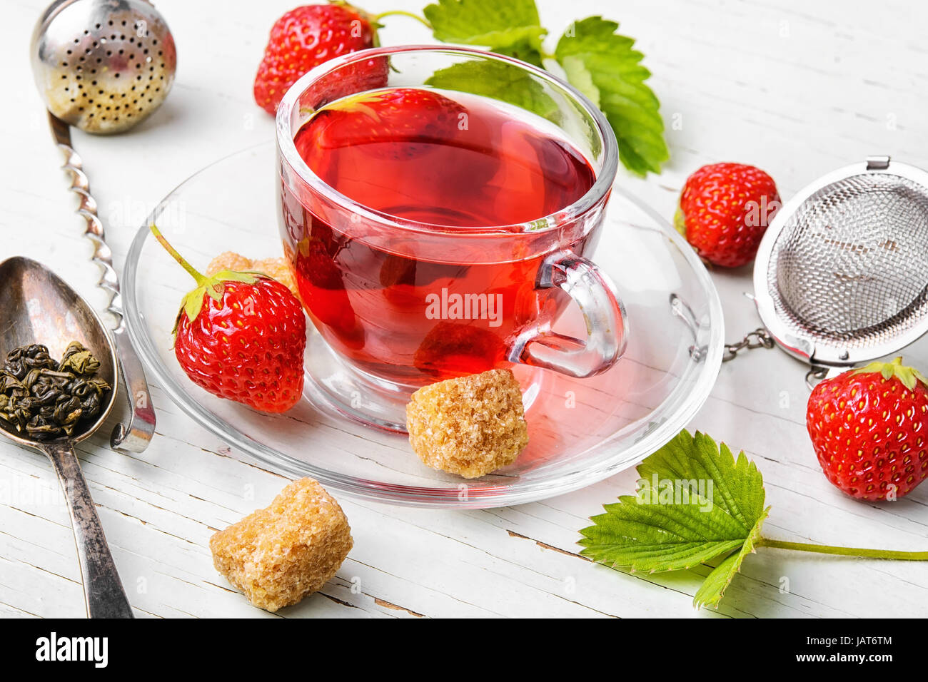 Summer fruit tea with strawberries in a glass Stock Photo - Alamy