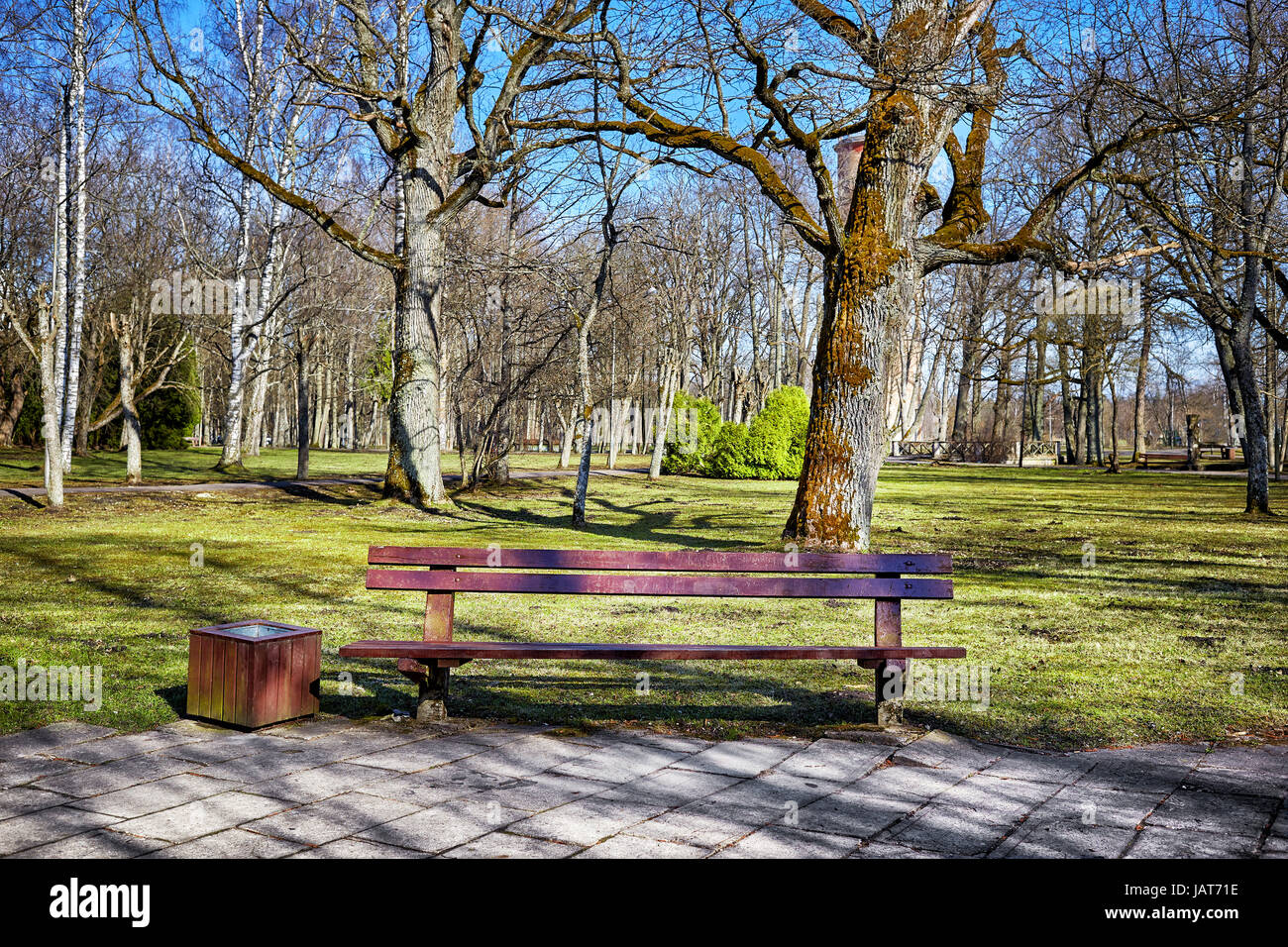 wooden bench in a park Stock Photo - Alamy