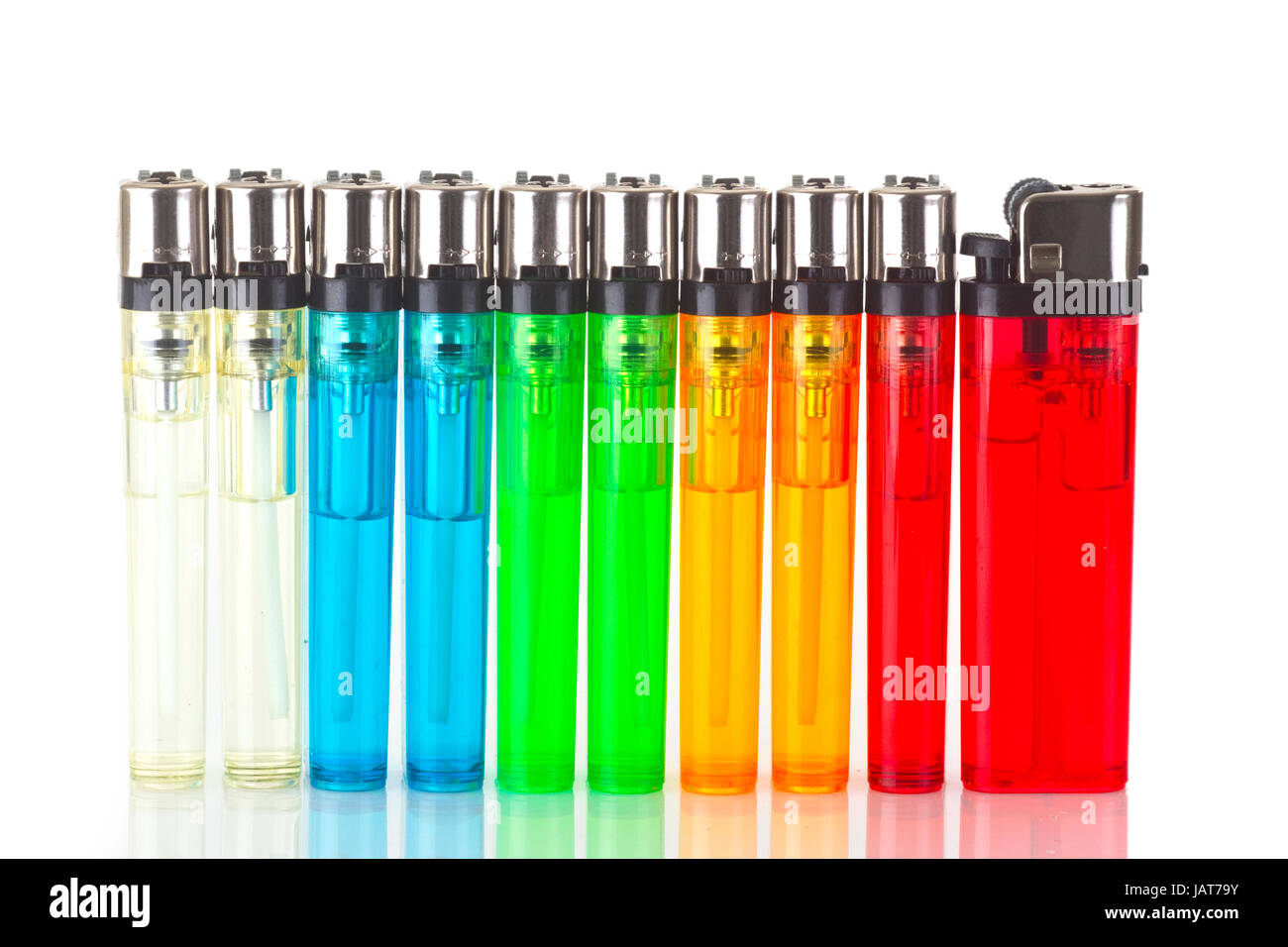 Colorful lighters isolated on white background Stock Photo - Alamy