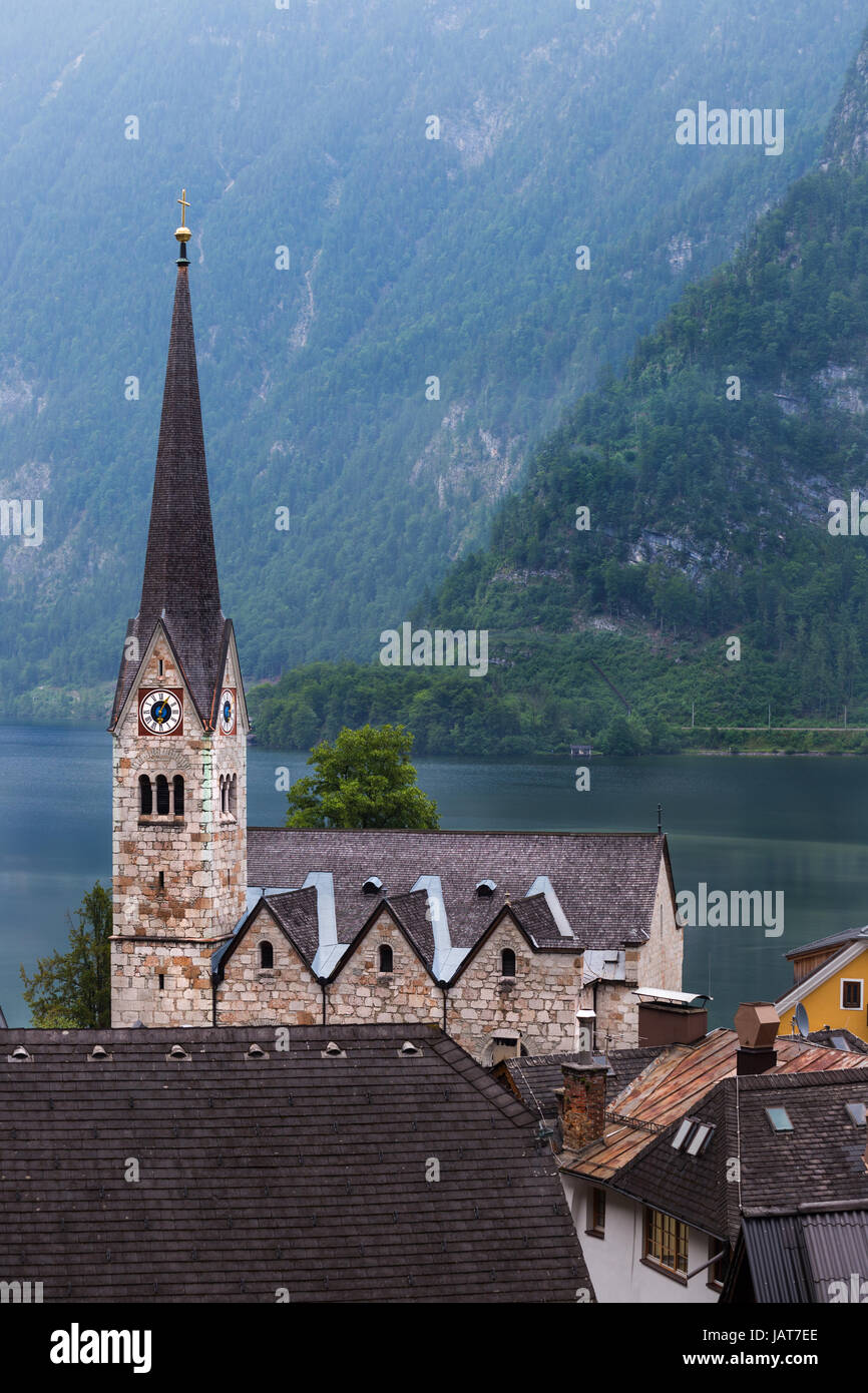 Hallstatt idylic church, in the Alps Austria Stock Photo - Alamy