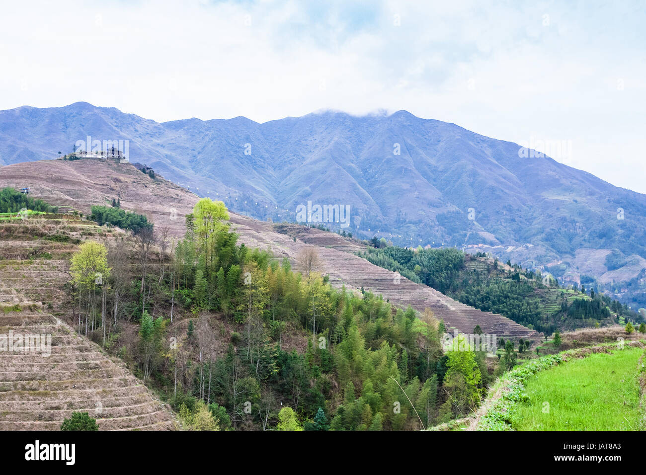 travel to China - view of mountain near Dazhai village in country of ...
