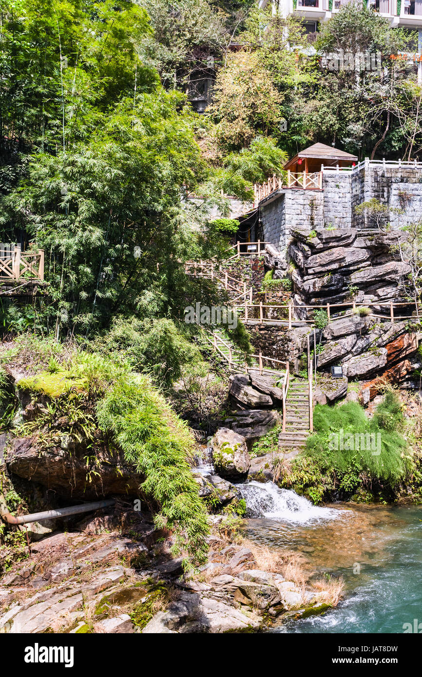 travel to China - waterfront of mountain river in Longsheng Hot Springs ...