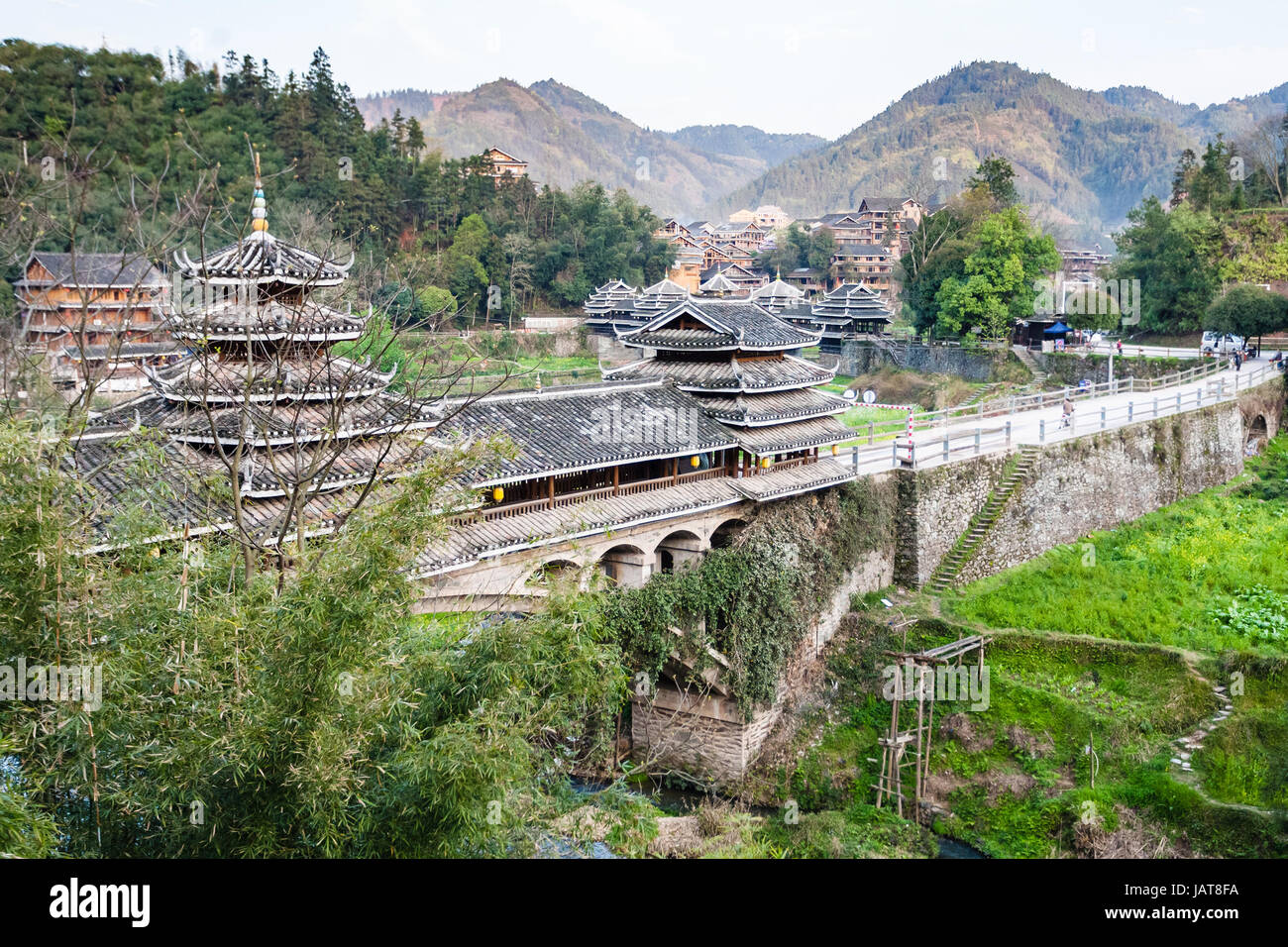 travel to China - view of Chengyang Wind and Rain Bridge (Fengyu ...