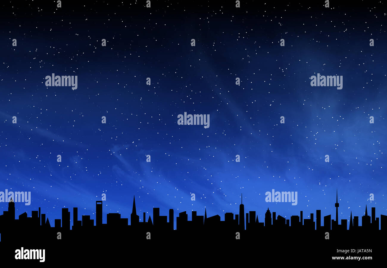 Skyline and deep night sky with many stars Stock Photo - Alamy