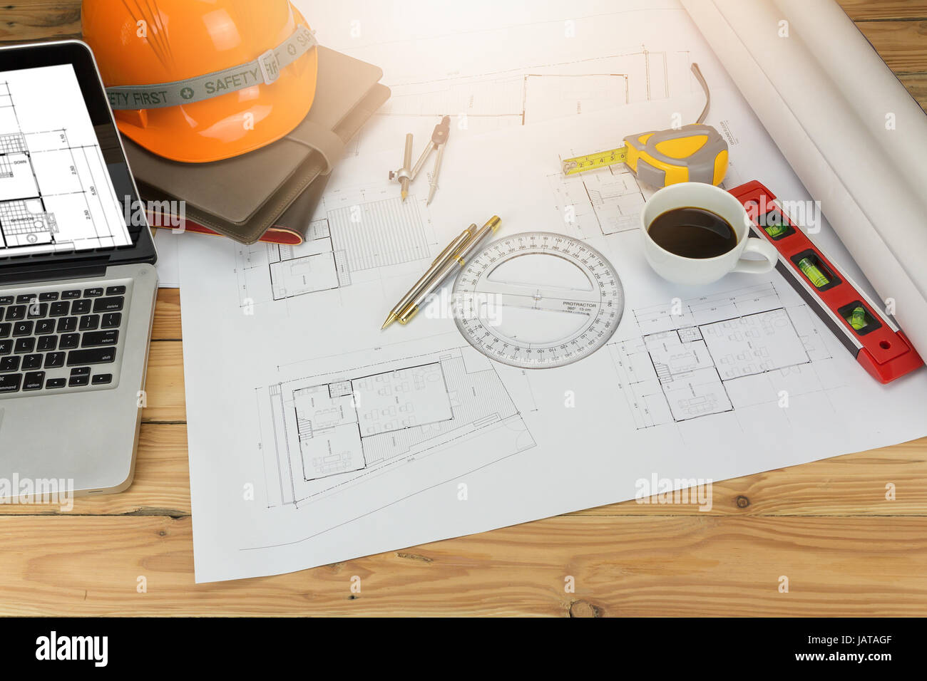 Architect concept, Architects office working with blueprints Stock ...