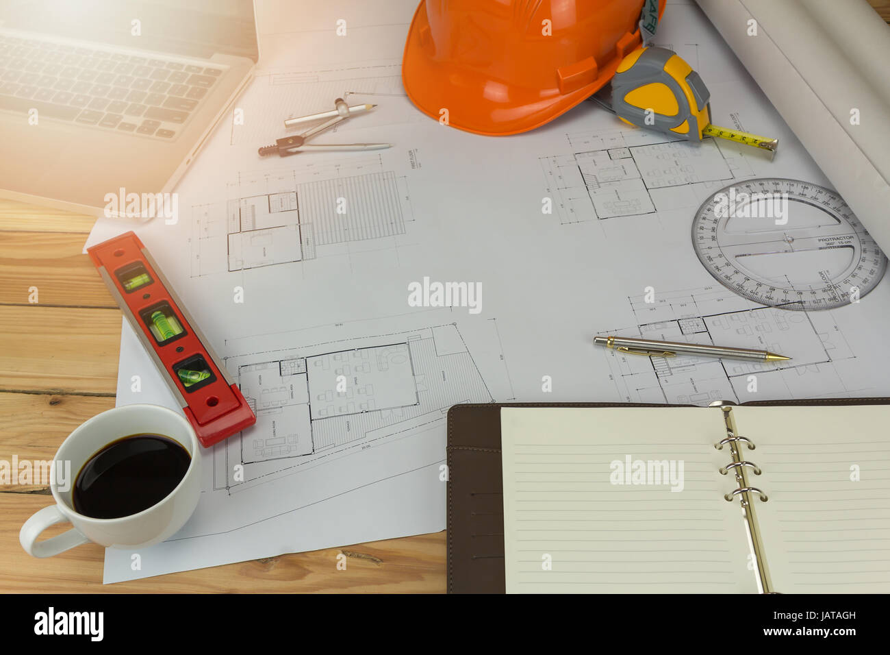 Architect concept, Architects office working with blueprints Stock ...