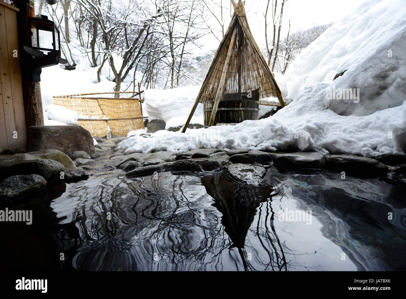An outdoor hot springs pool ( Rotenburu ) in Aoni Onsen in Aomori ...