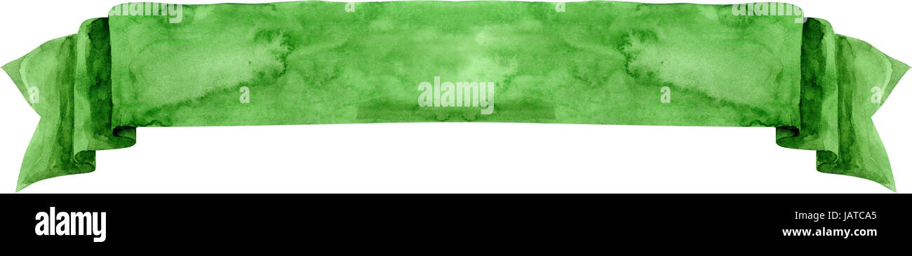 Watercolor hand-drawn illustration. Green waving flag or banner Stock ...