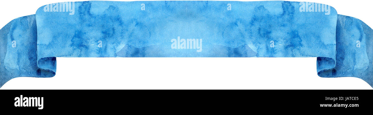 Watercolor hand-drawn illustration. Blue waving flag or banner Stock ...