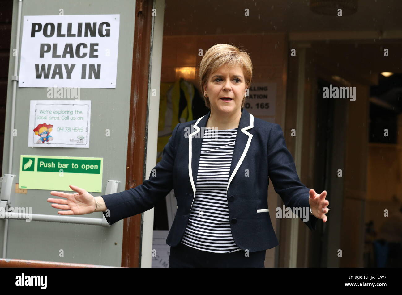 First Minister Nicola Sturgeon outside the polling station at ...