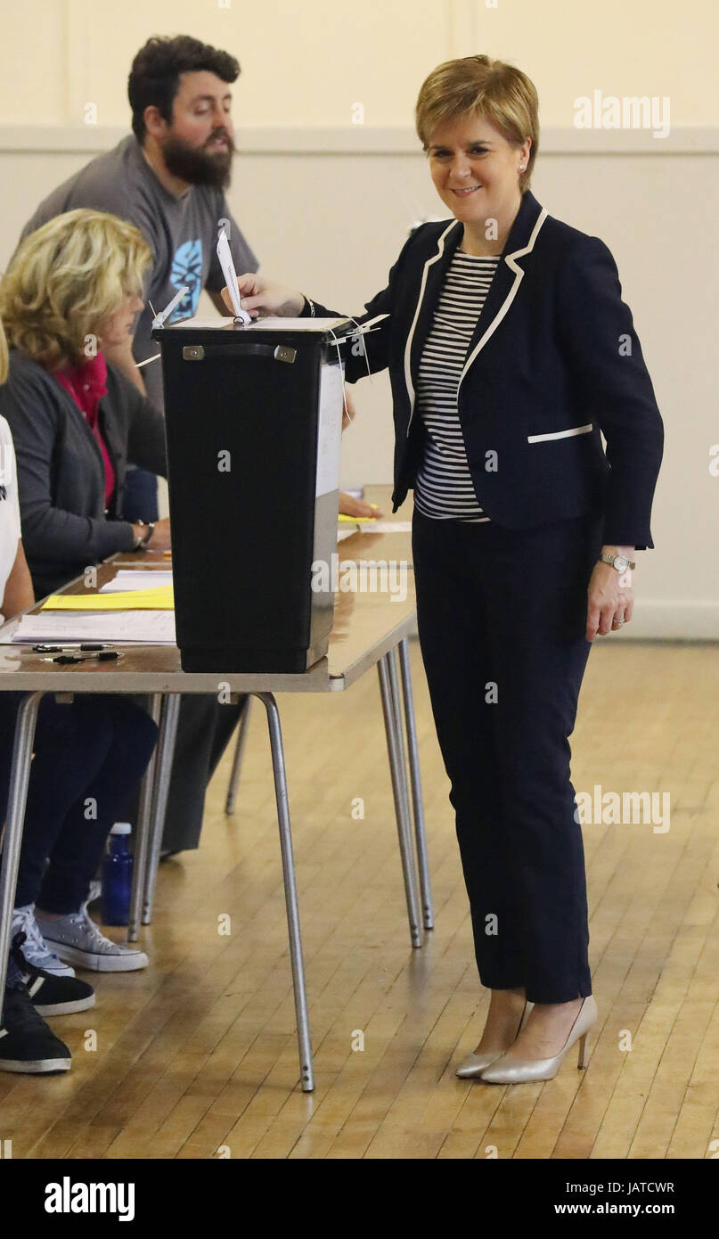 First Minister Nicola Sturgeon casts her vote in the General Election ...