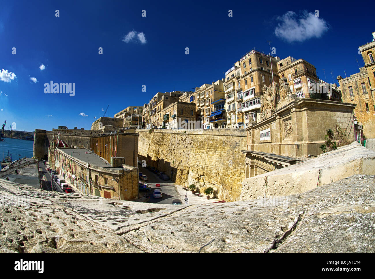 Skyline of the Maltese capital city Valletta in warm, late afternoon ...