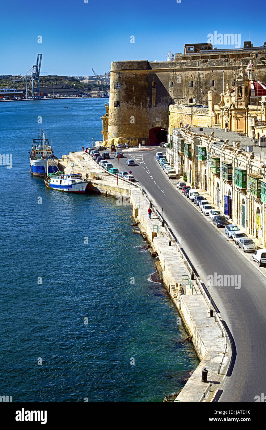 Skyline of the Maltese capital city Valletta in warm, late afternoon ...