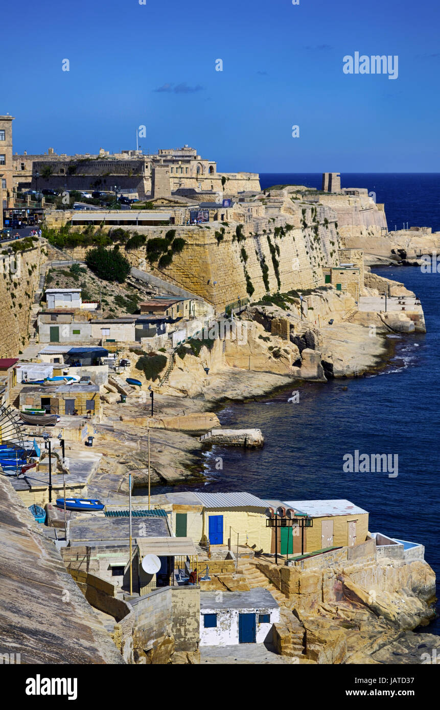Skyline of the Maltese capital city Valletta in warm, late afternoon ...